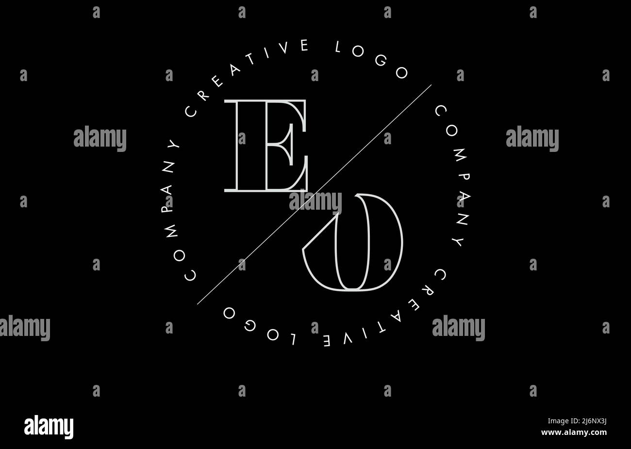White Outline EO E O Letter Logo with Cut and Intersected Design. Round ...