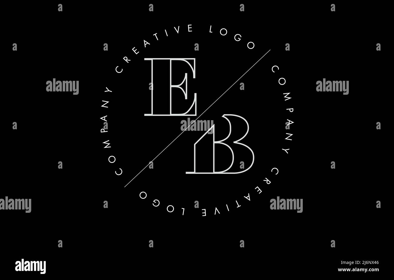 White Outline EB E B Letter Logo with Cut and Intersected Design. Round ...