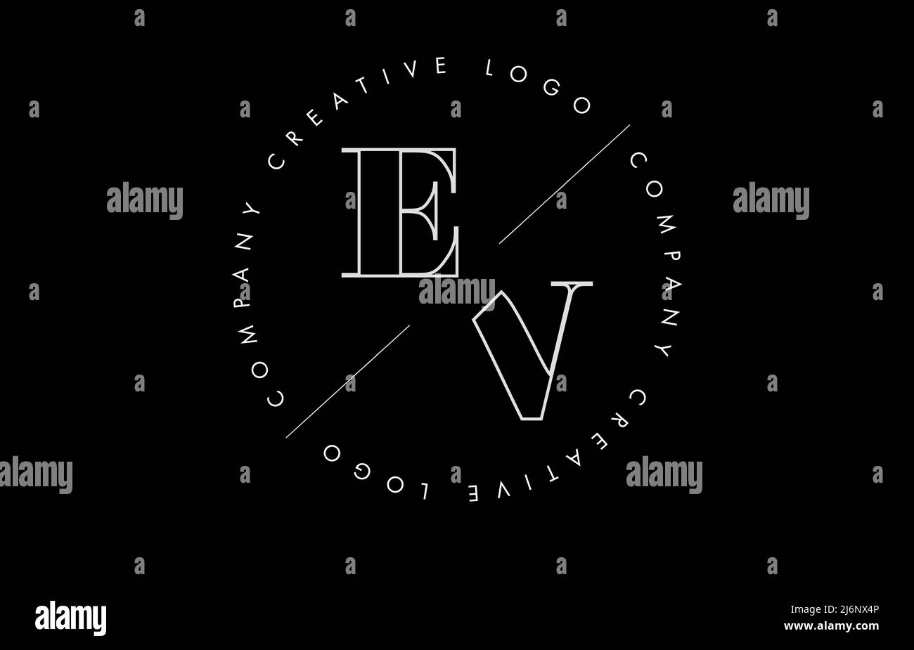 White Outline EV E V Letter Logo with Cut and Intersected Design. Round ...