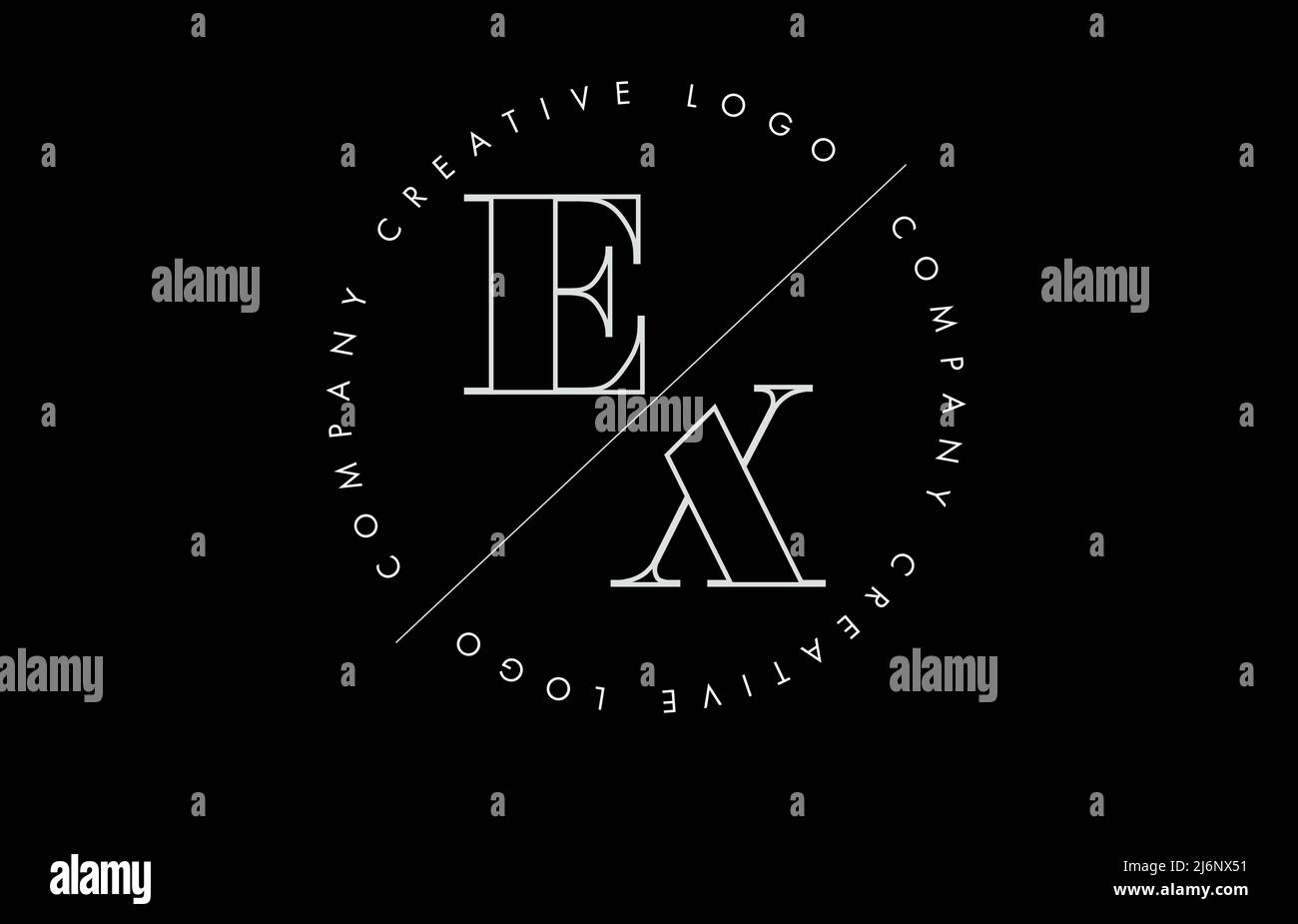 White Outline EX E X Letter Logo with Cut and Intersected Design. Round ...