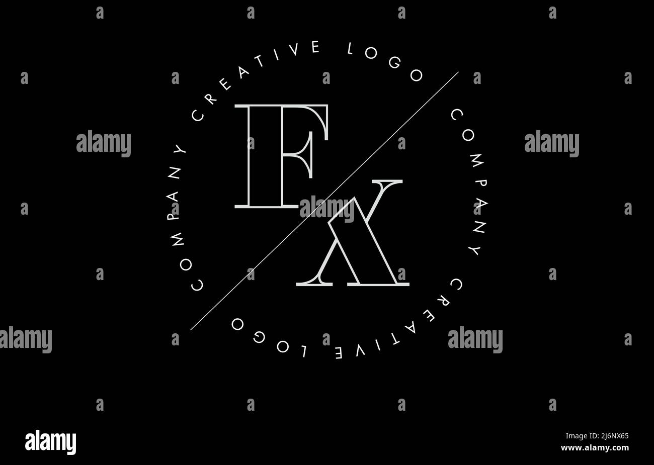 White Outline FX F X Letter Logo with Cut and Intersected Design. Round ...