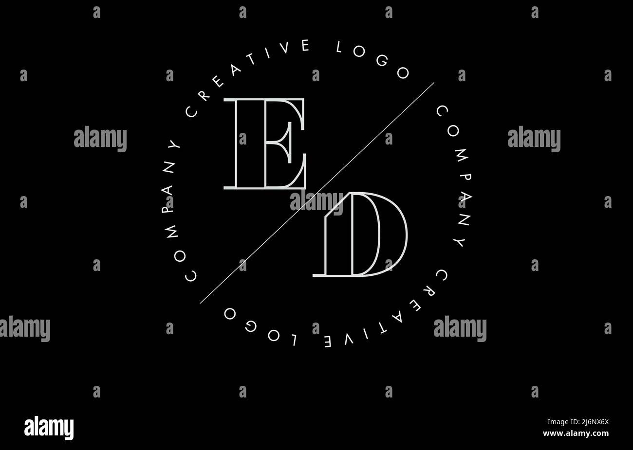White Outline ED E d Letter Logo with Cut and Intersected Design. Round ...