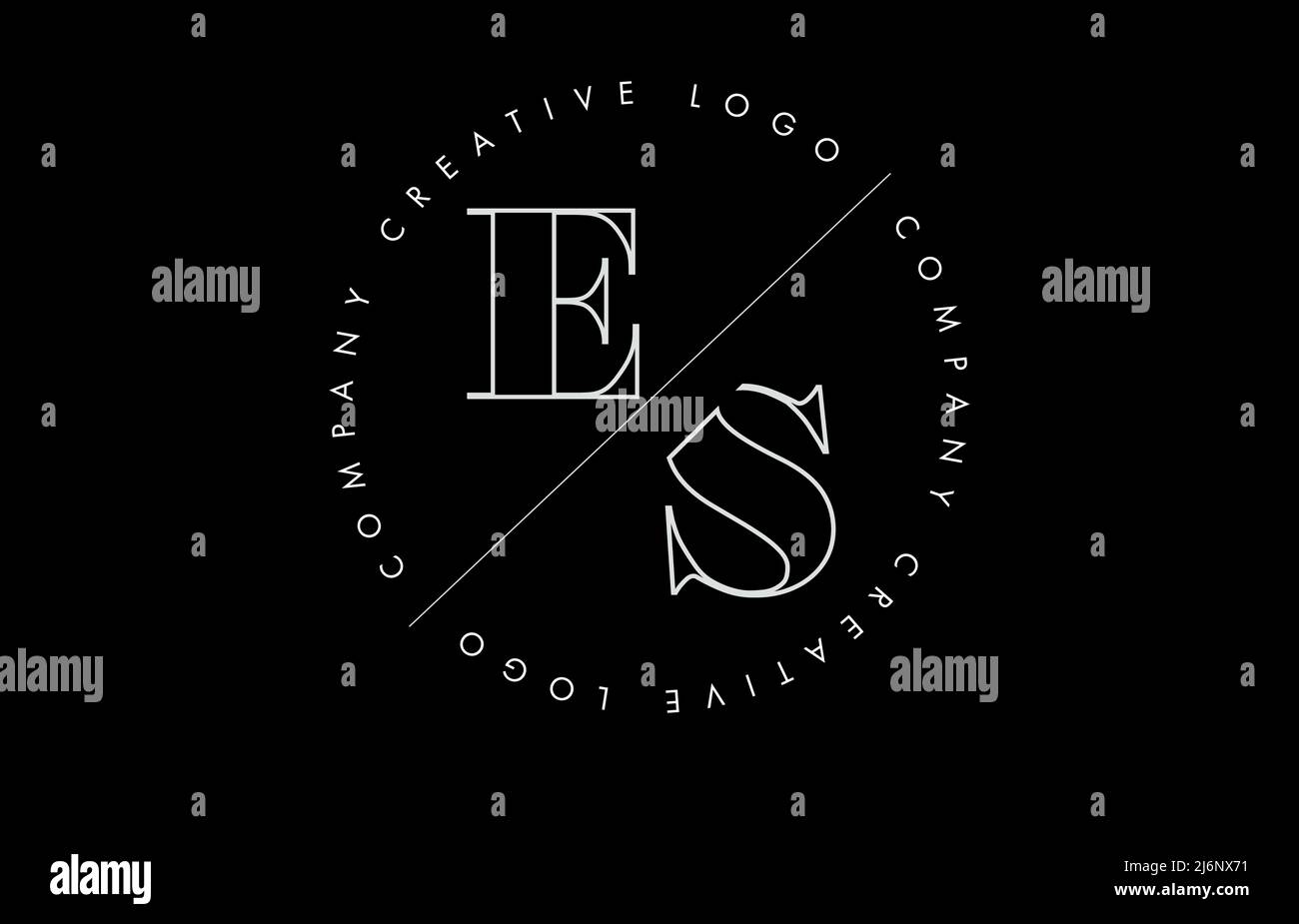 White Outline ES E S Letter Logo with Cut and Intersected Design. Round ...