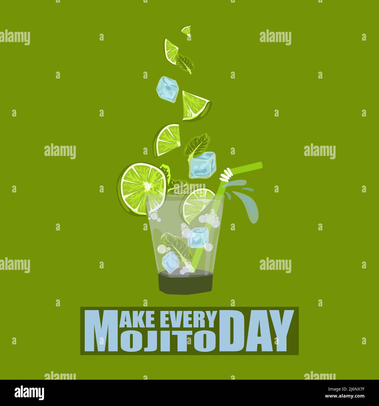 Vector cartoon flat illustration of isolated Classic Mojito bubbling ...