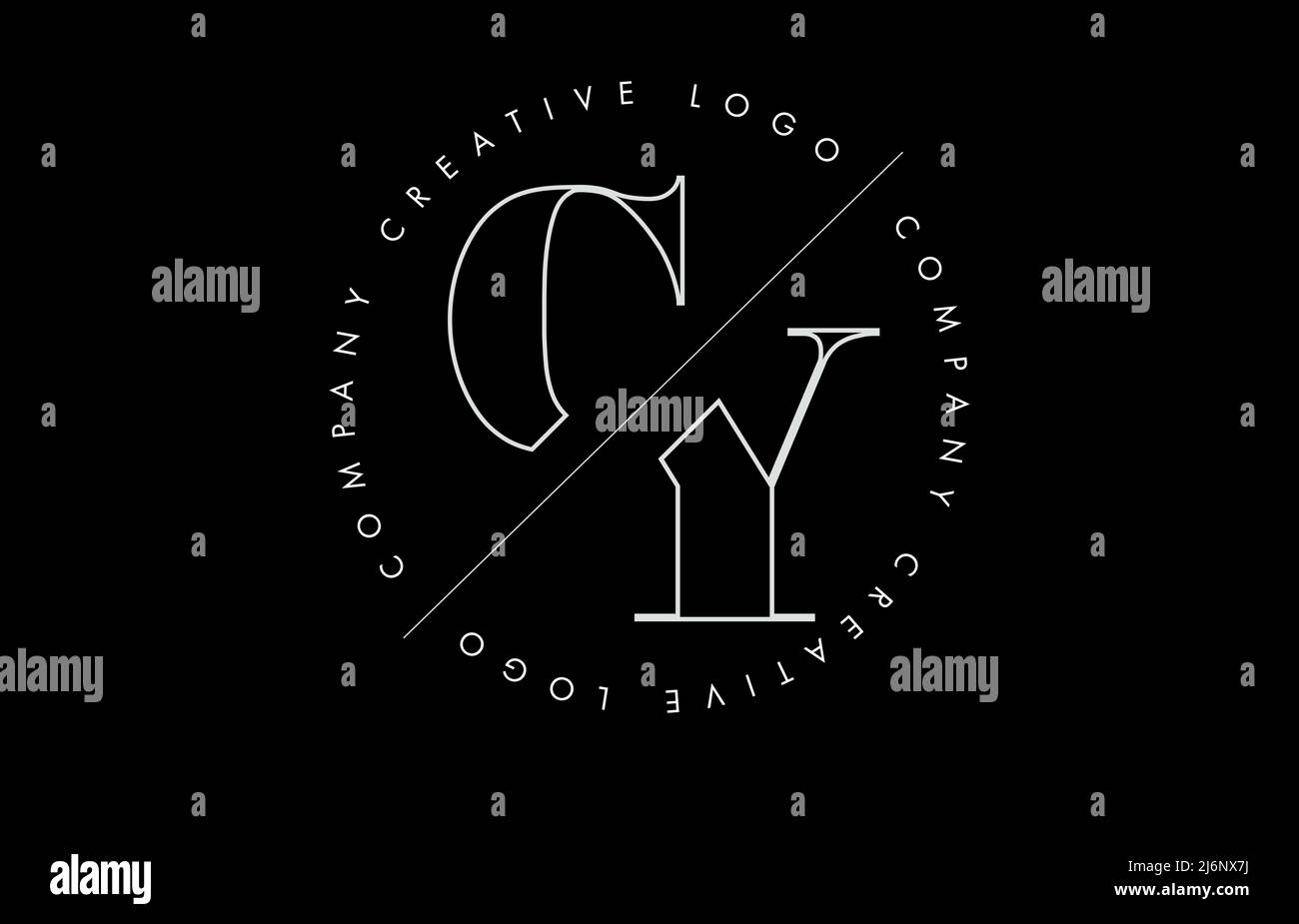 White Outline CY Letter Logo with Cut and Intersected Design. Round ...