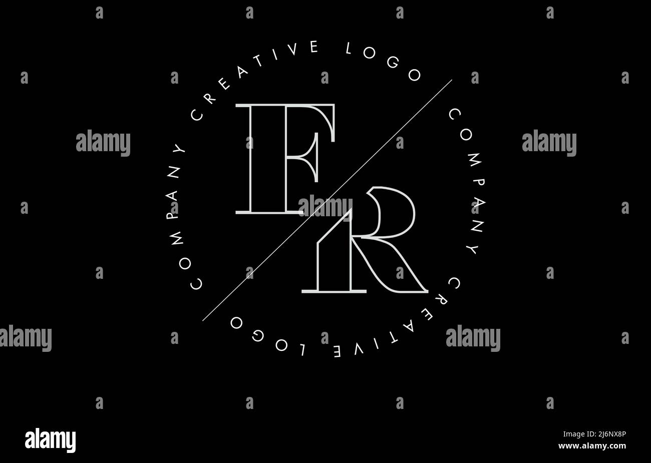 White Outline FR Letter Logo with Cut and Intersected Design. Round ...