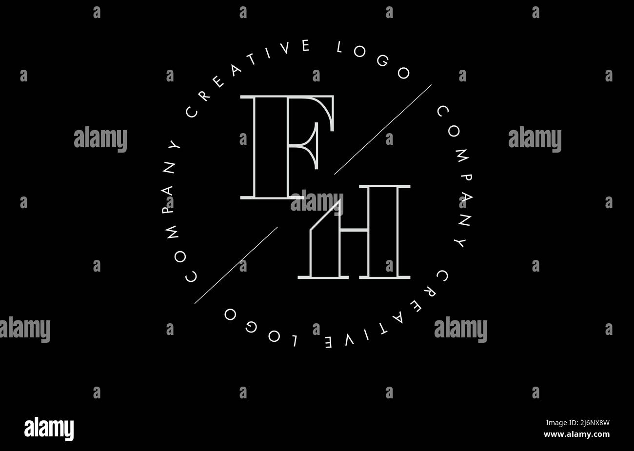 White Outline FH Letter Logo with Cut and Intersected Design. Round ...