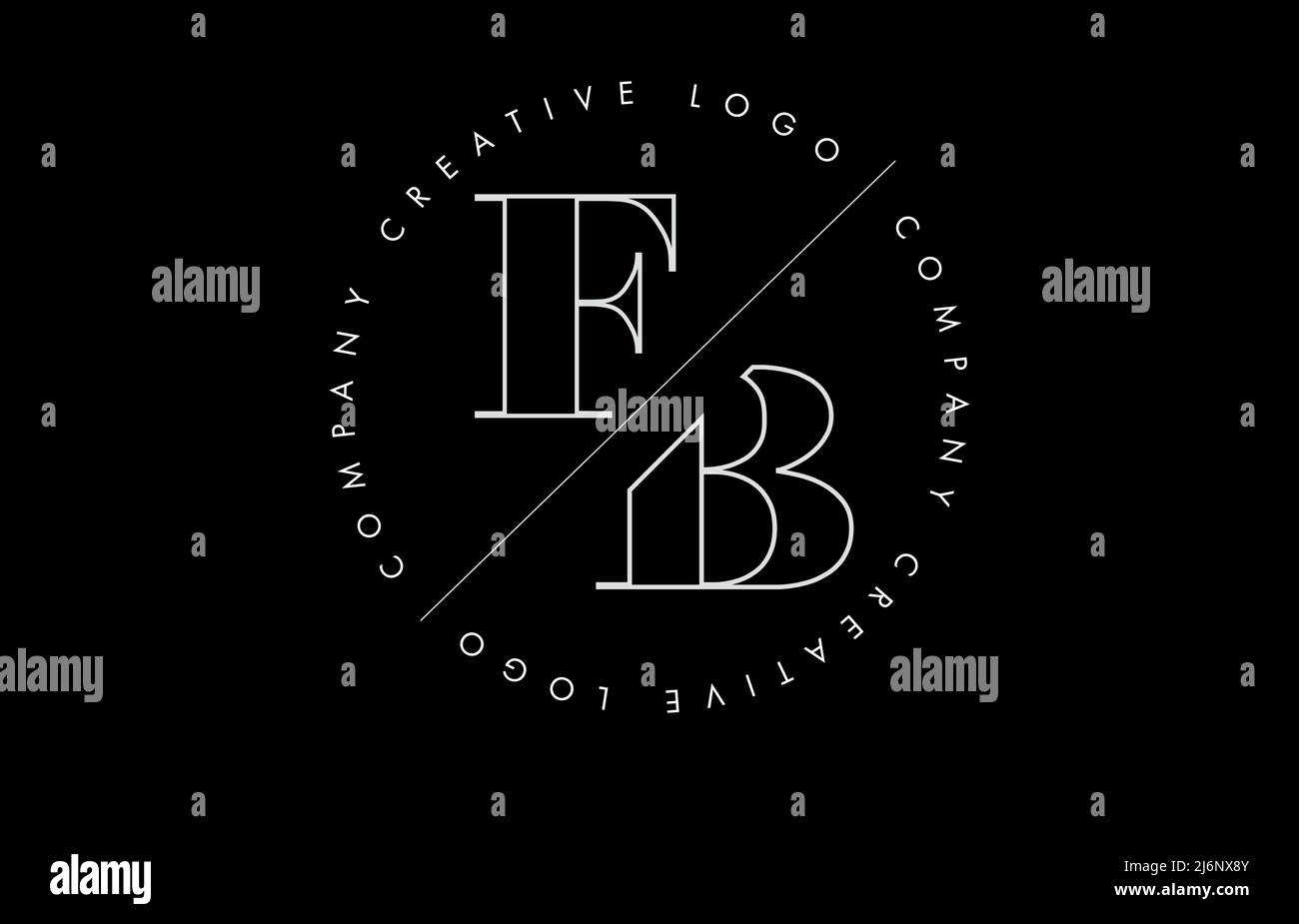 White Outline FB Letter Logo with Cut and Intersected Design. Round ...