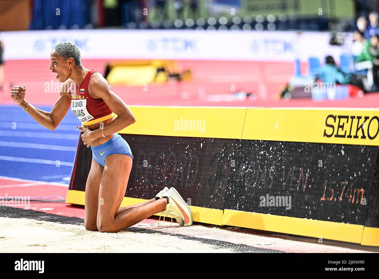 Yulimar Rojas celebrating her victory at the Belgrade Indoor World ...