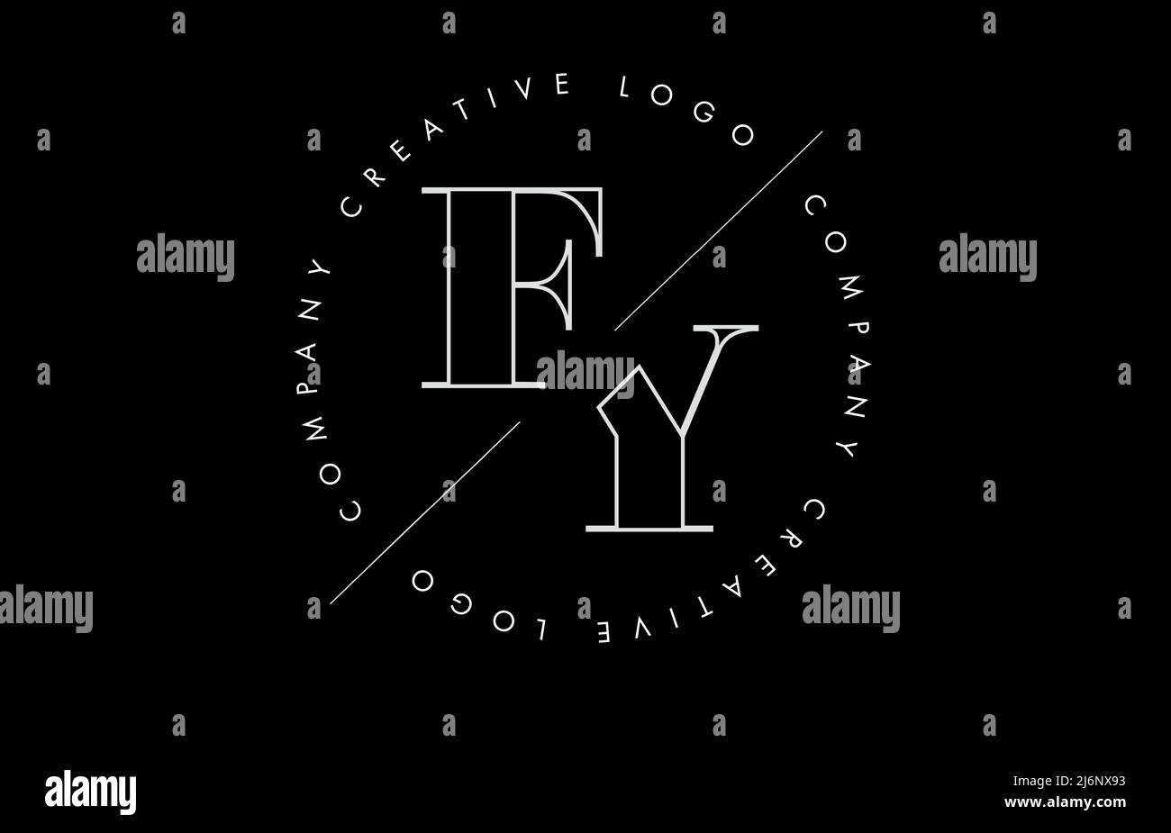 White Outline FY Letter Logo with Cut and Intersected Design. Round ...