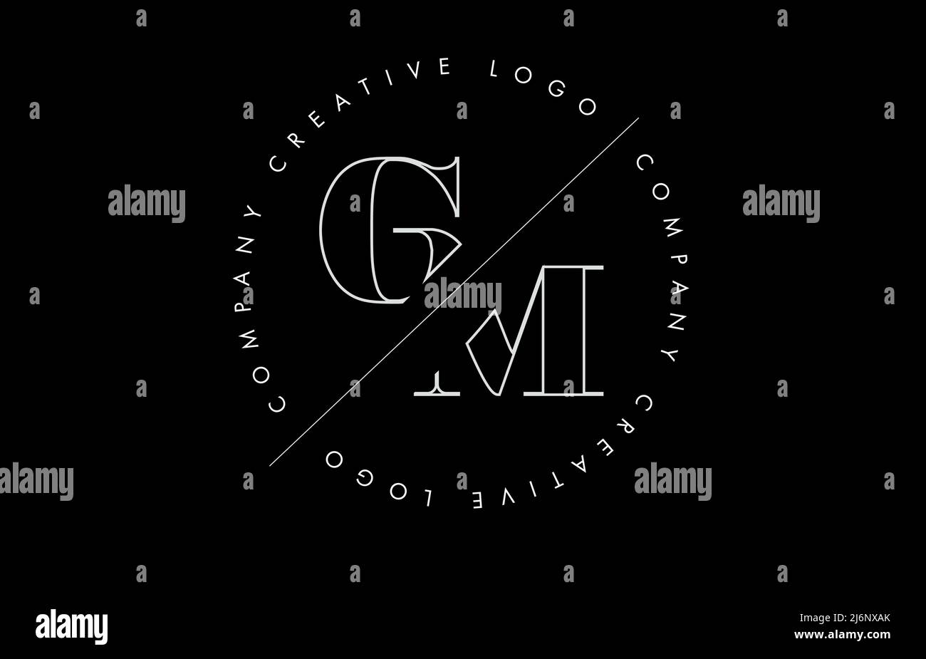White Outline GM Letter Logo with Cut and Intersected Design. Round ...
