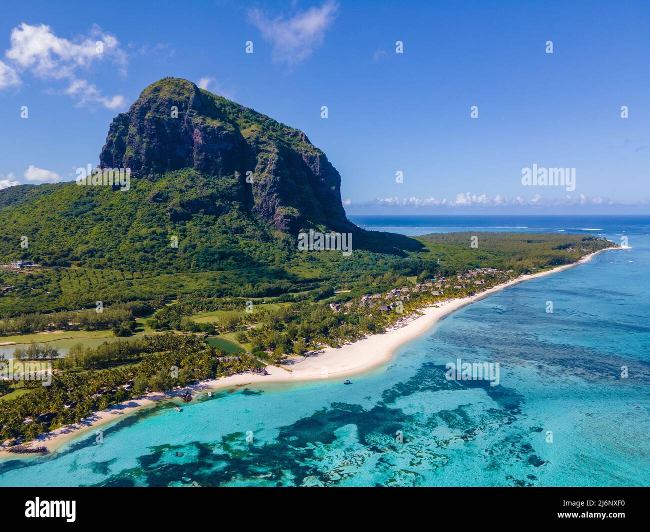 Le Morne beach Mauritius Tropical beach with palm trees and white sand ...