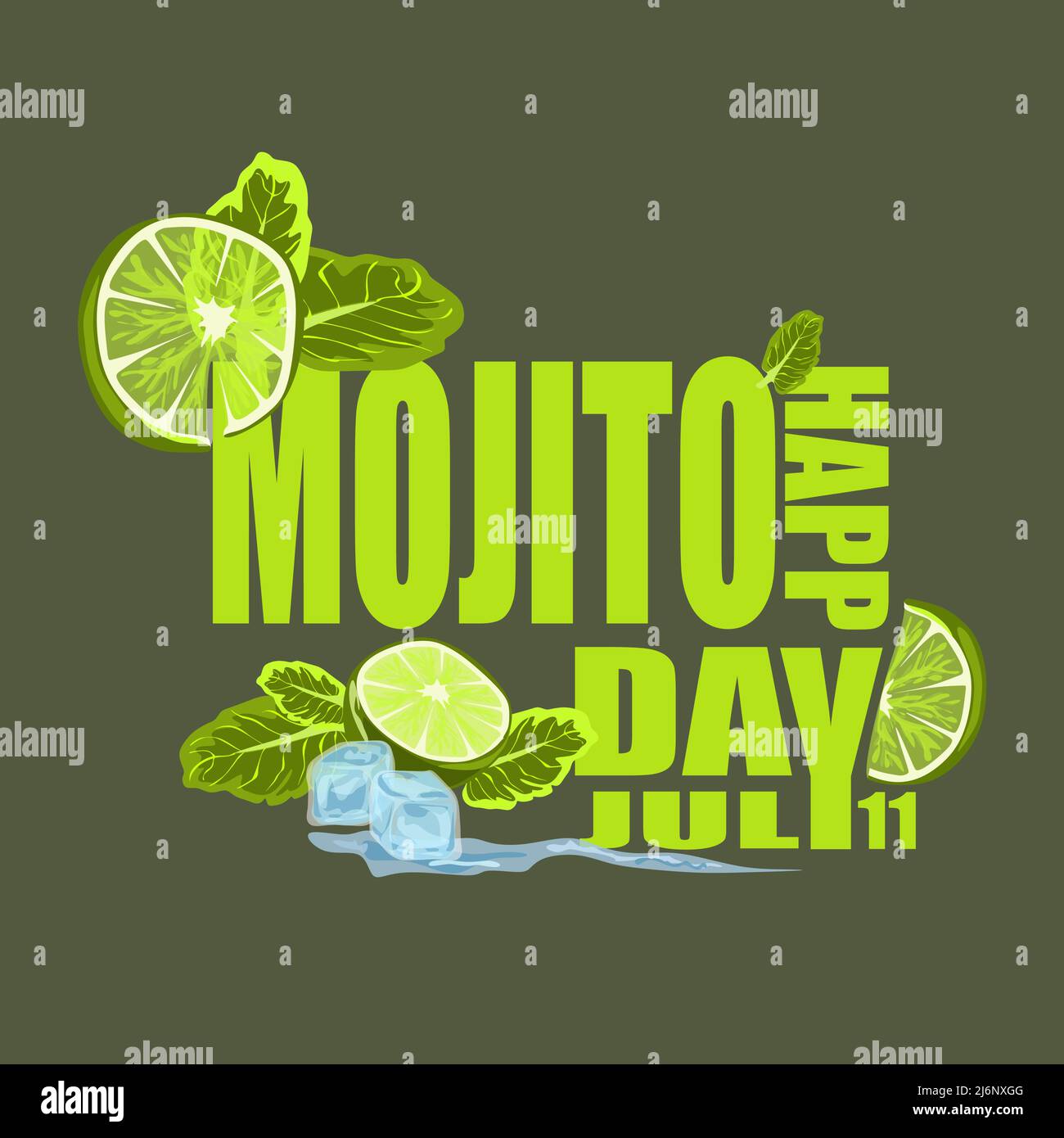 Vector cartoon flat illustration of isolated Classic Mojito cocktail ...