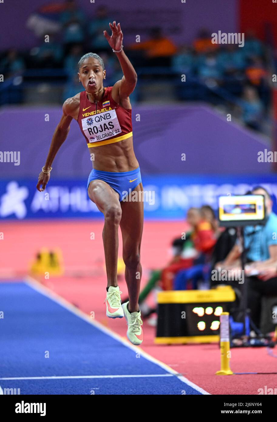 Yulimar Rojas jumping at the Belgrade 2022 Indoor World Championship in ...