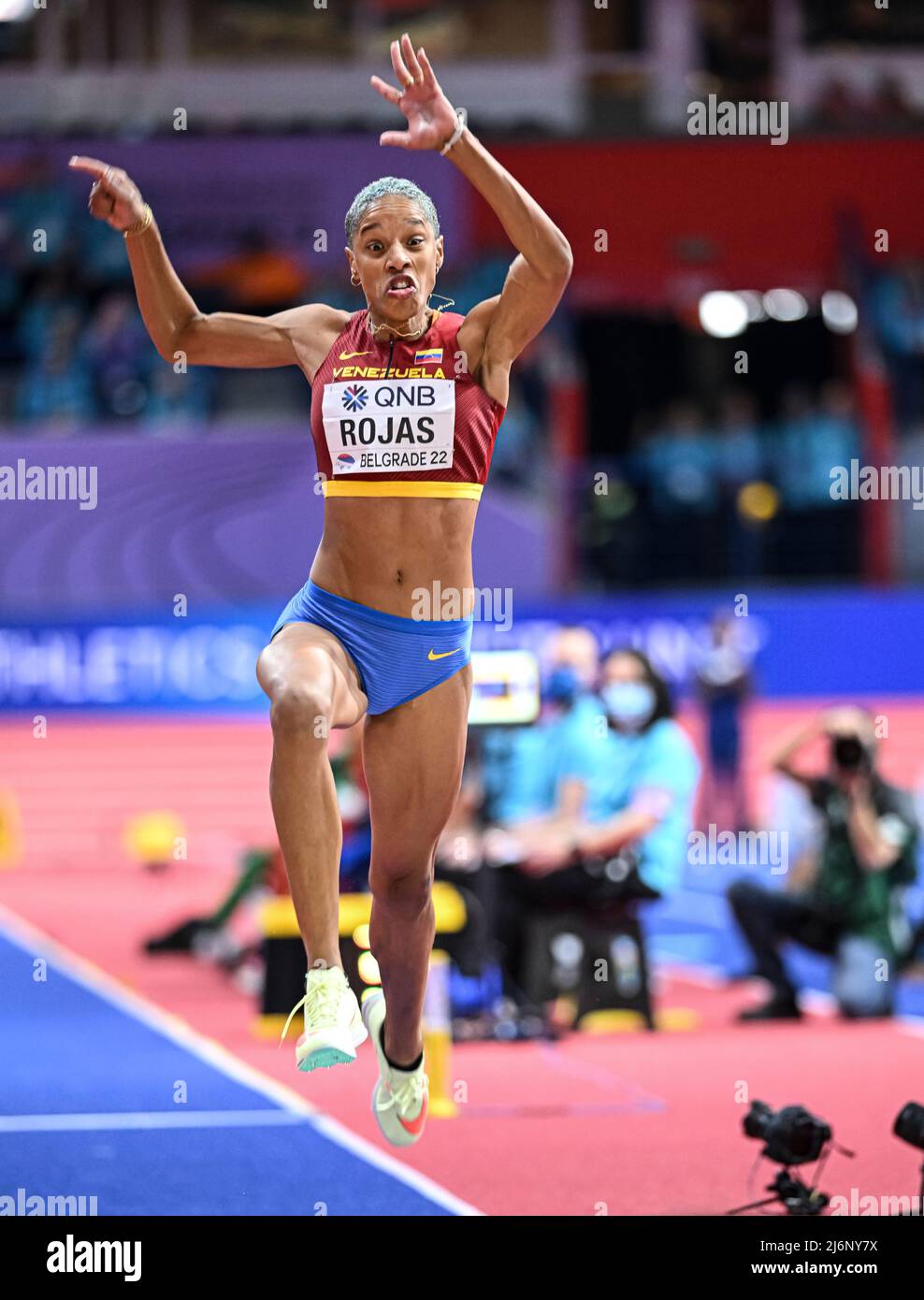 Yulimar Rojas jumping at the Belgrade 2022 Indoor World Championship in ...