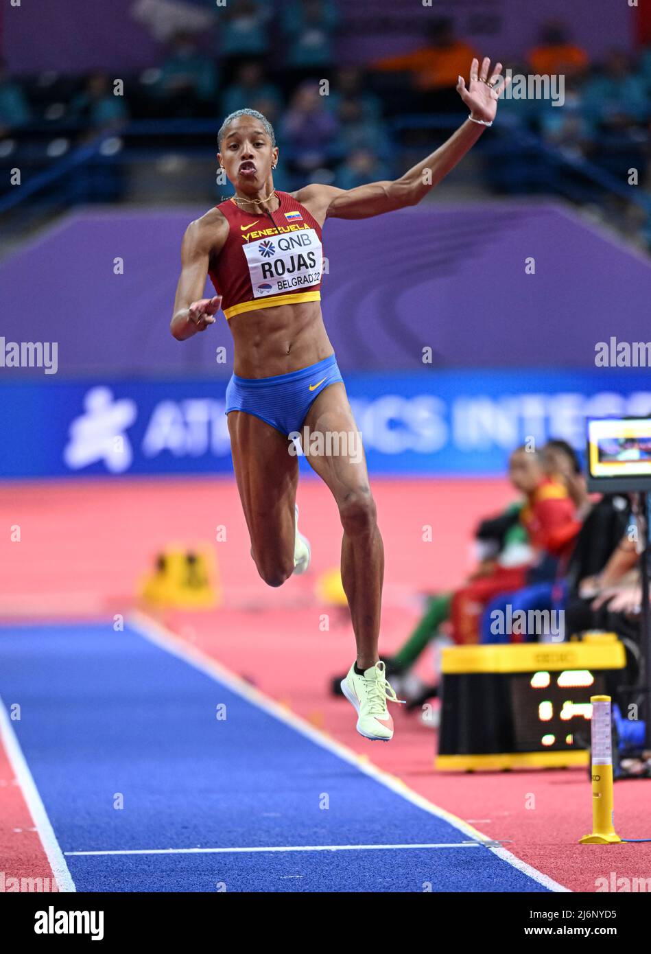 Yulimar Rojas jumping at the Belgrade 2022 Indoor World Championship in ...