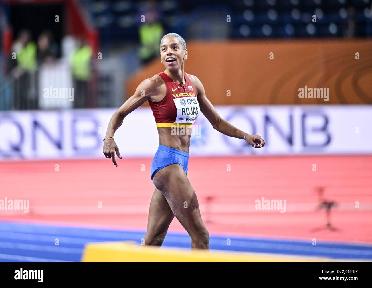 Yulimar Rojas celebrating her victory at the Belgrade Indoor World ...