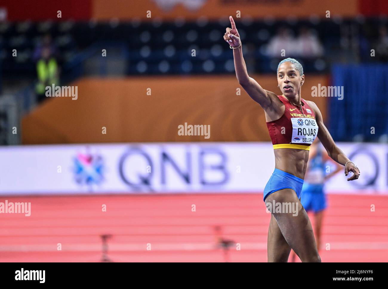 Yulimar Rojas celebrating her victory at the Belgrade Indoor World ...