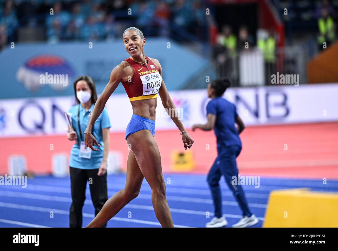 Yulimar Rojas celebrating her victory at the Belgrade Indoor World ...