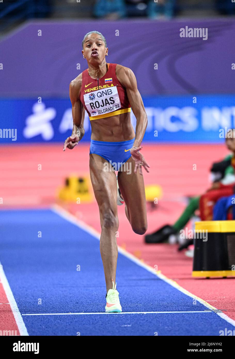 Yulimar Rojas jumping at the Belgrade 2022 Indoor World Championship in ...