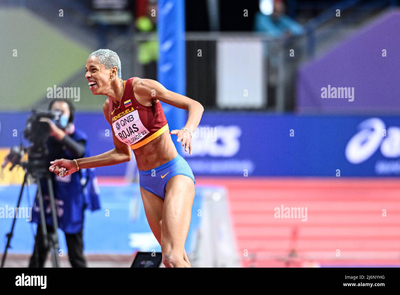 Yulimar Rojas celebrating her victory at the Belgrade Indoor World ...