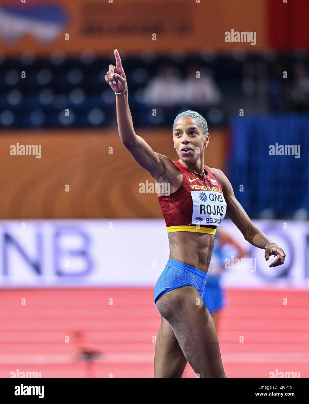 Yulimar Rojas celebrating her victory at the Belgrade Indoor World ...