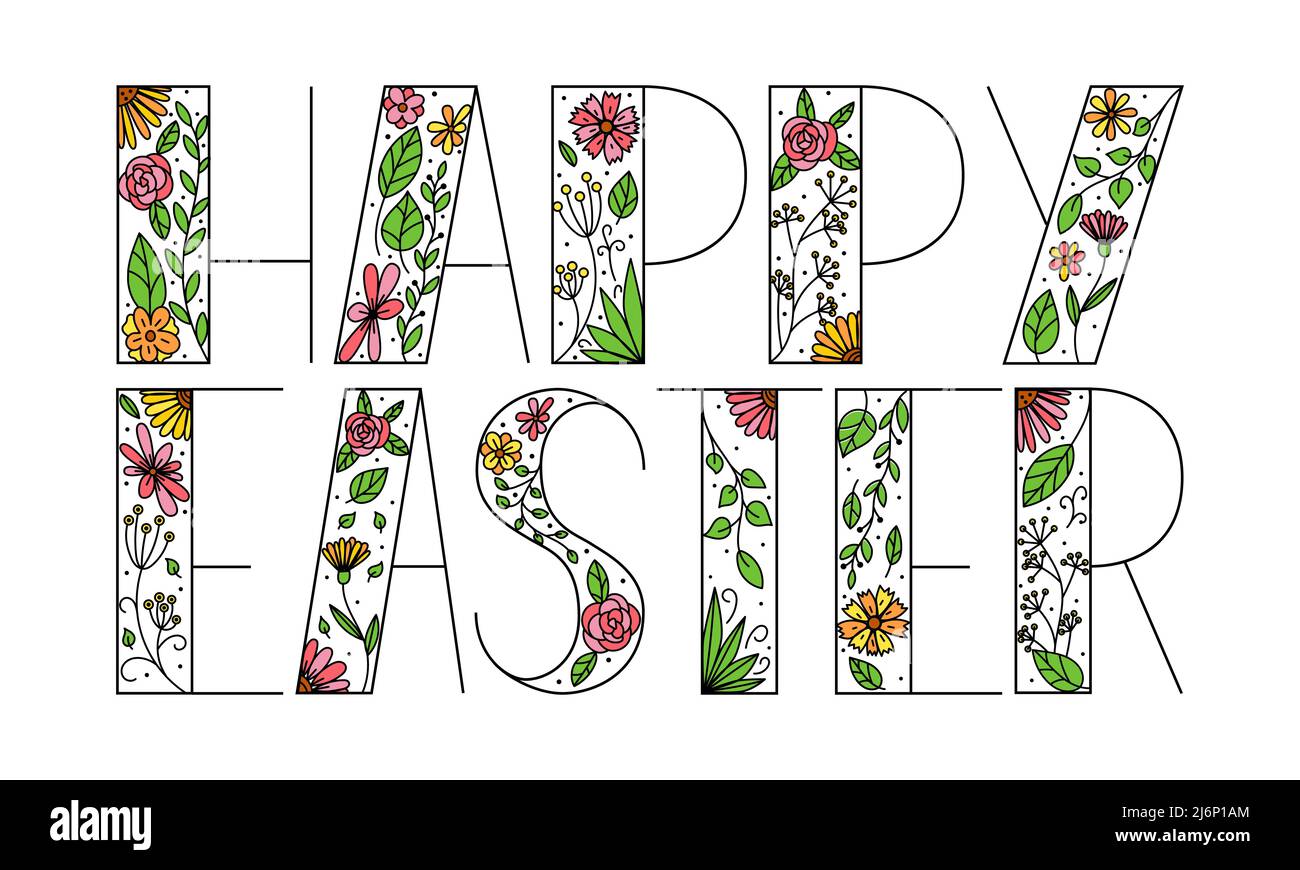 Color vector illustration with the words happy easter. Rectangular form ...