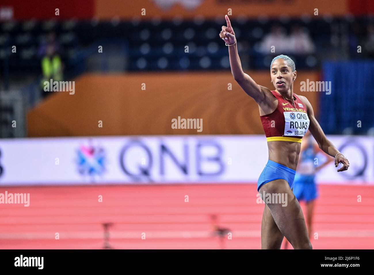Yulimar Rojas celebrating her victory at the Belgrade Indoor World ...