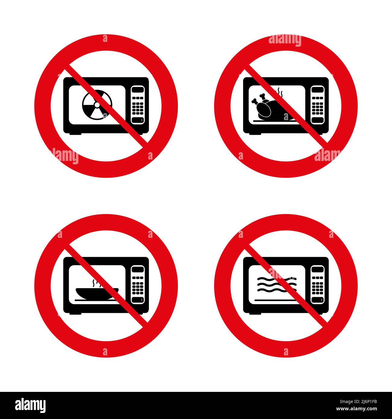 Prohibition, ban, no or stop signs. Microwave icons. Do not cook in the ... Prohibition, ban, no or stop signs. Microwave icons. Do not cook in the ...