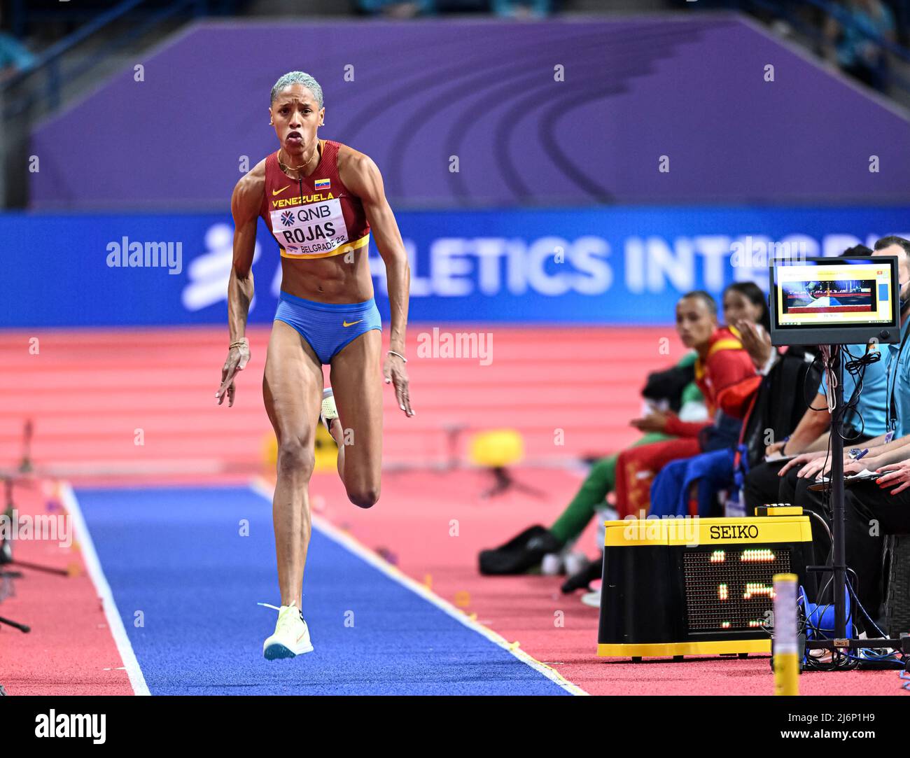 Yulimar Rojas jumping at the Belgrade 2022 Indoor World Championship in ...