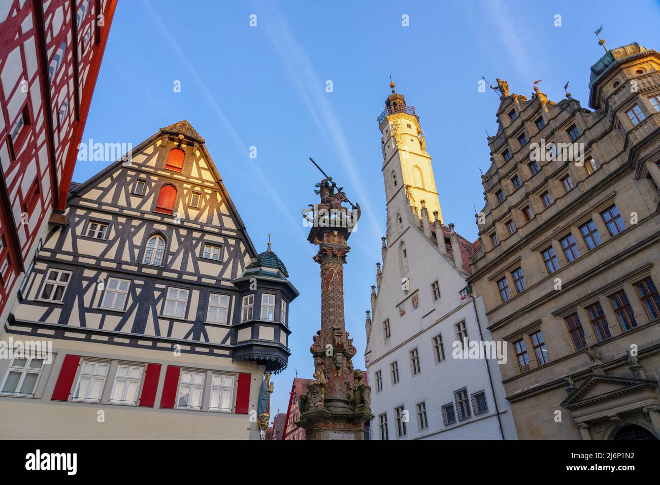 beautiful architecture of romantic Rothenburg ob der Tauber with ...