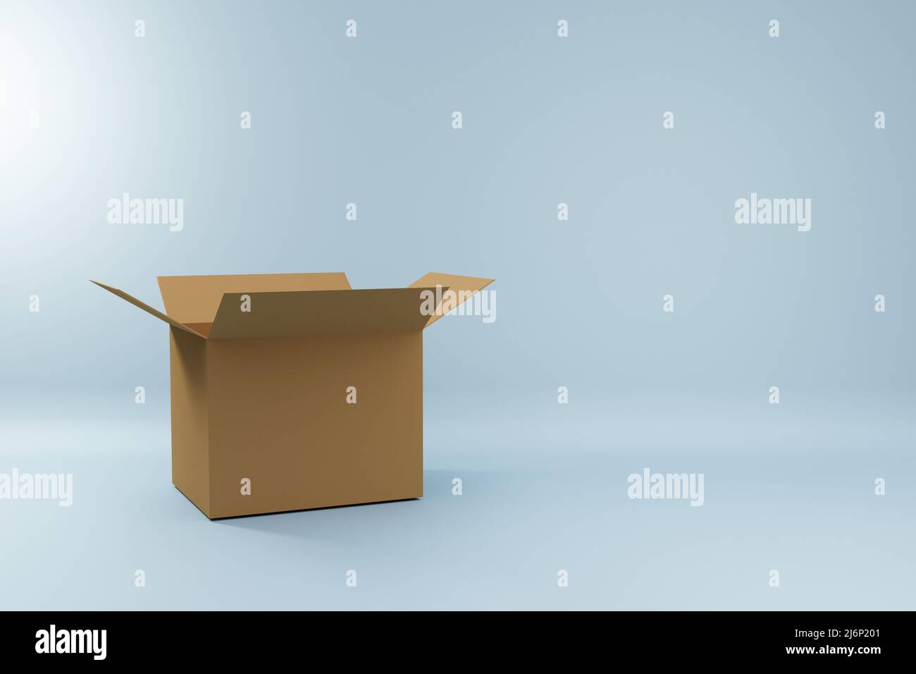 Open parcel box on blue background. 3D rendering image Stock Photo - Alamy