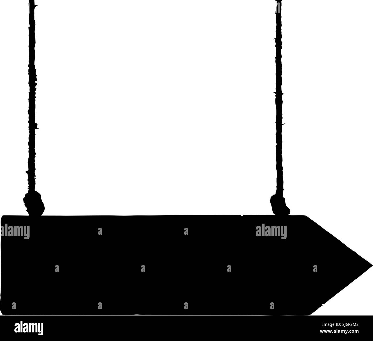 Wooden signboard with ropes, vector silhouette, copy space, direction ...