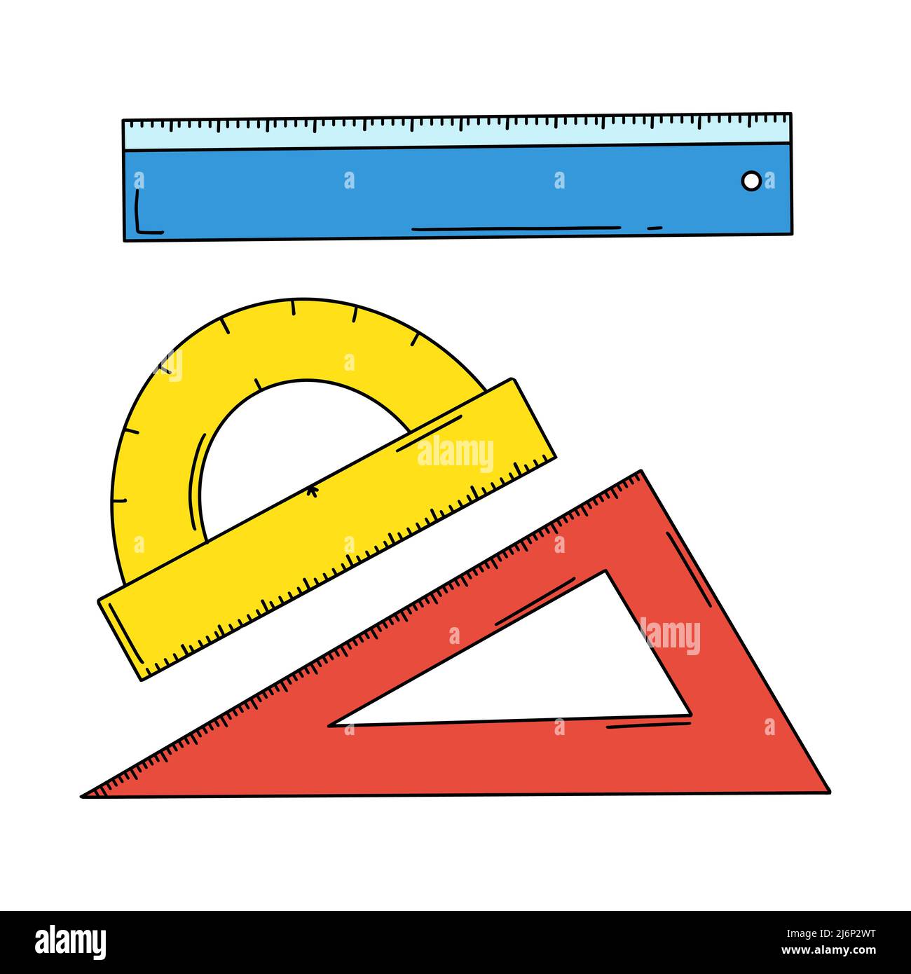 A set of school lines. Ruler, corner, and protractor. Office supplies ...