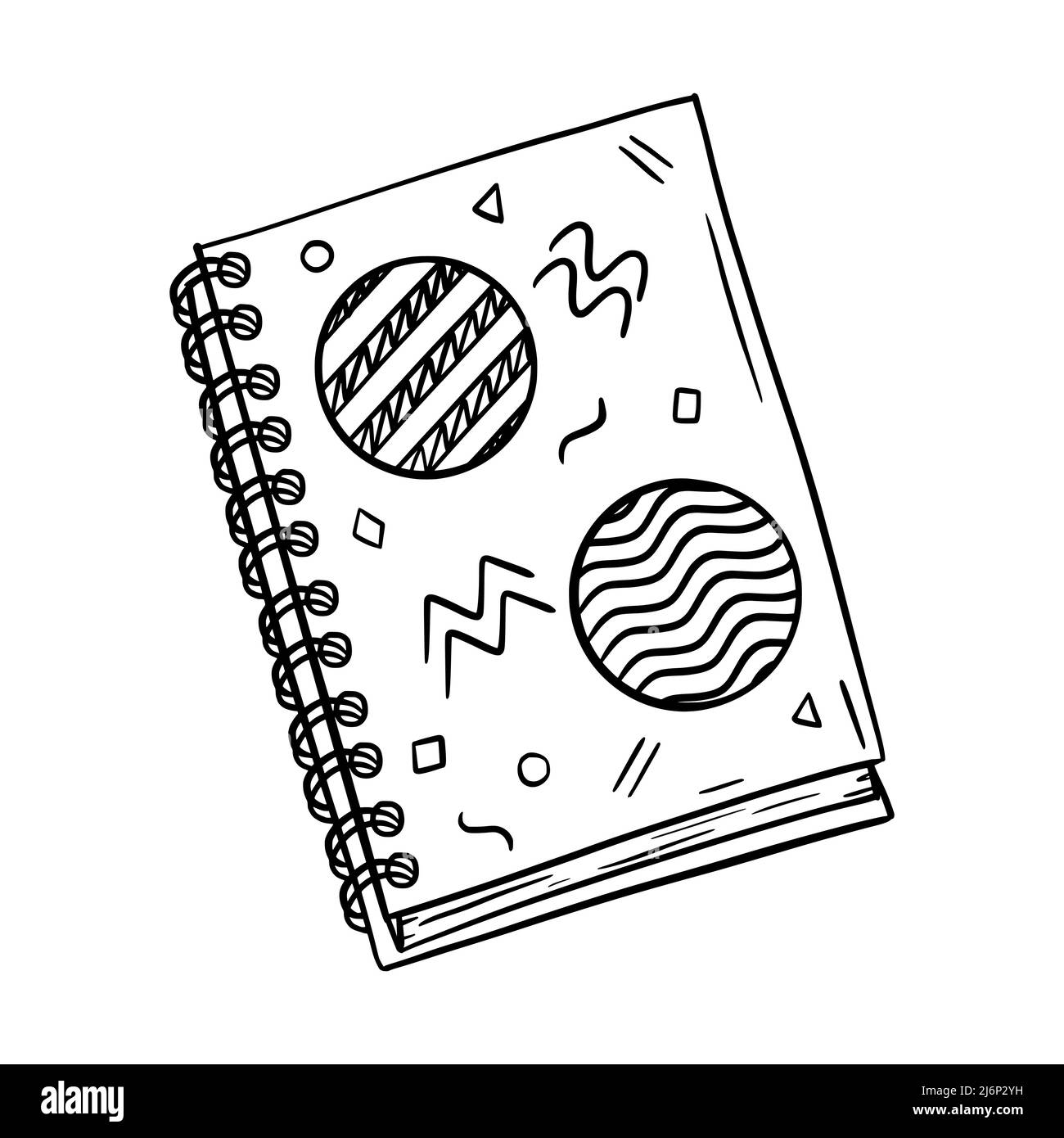 Sketch of a closed Notepad on a spiral for notes. Cover with abstract ...