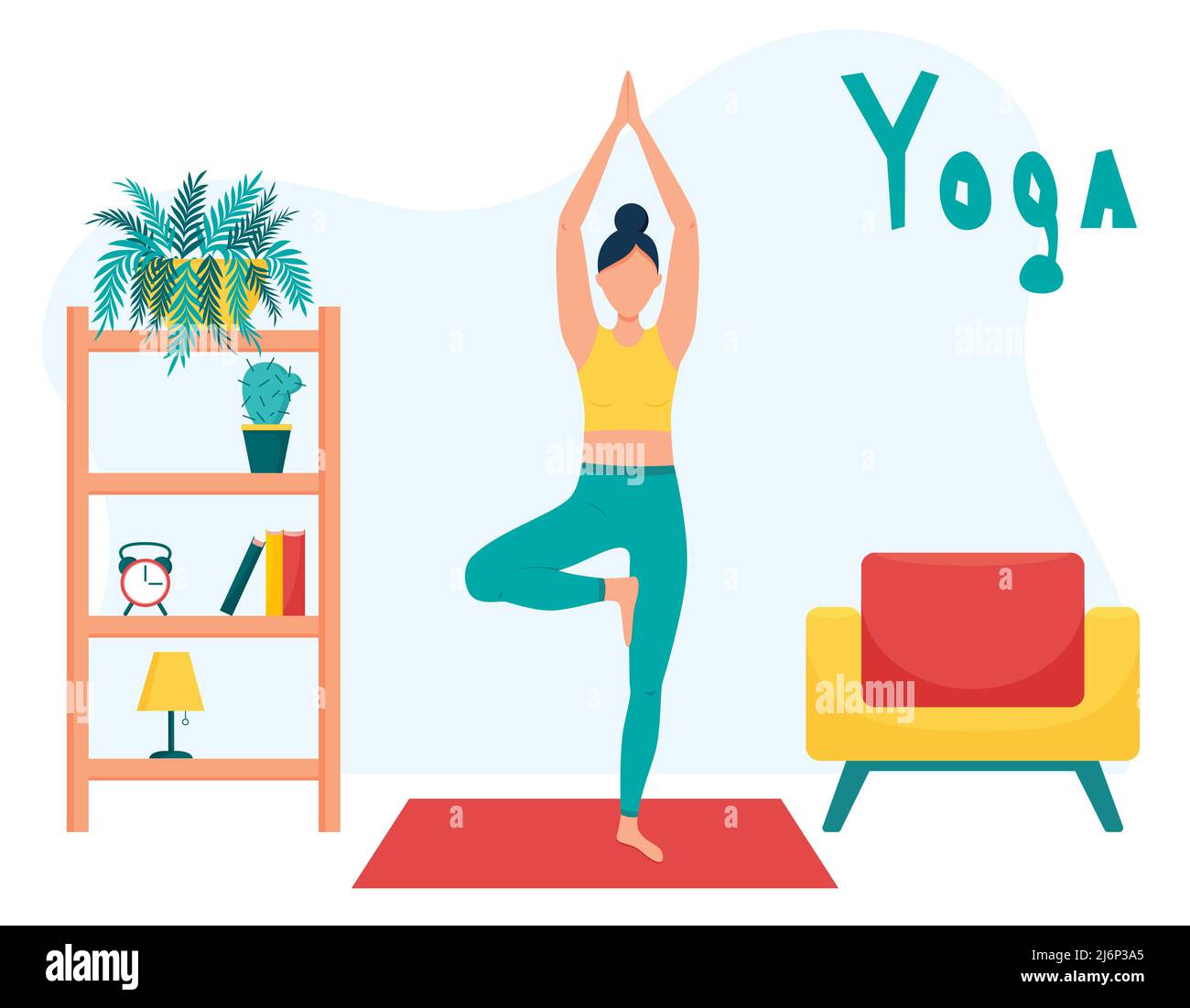 Yoga tree pose cartoon Stock Vector Images - Alamy