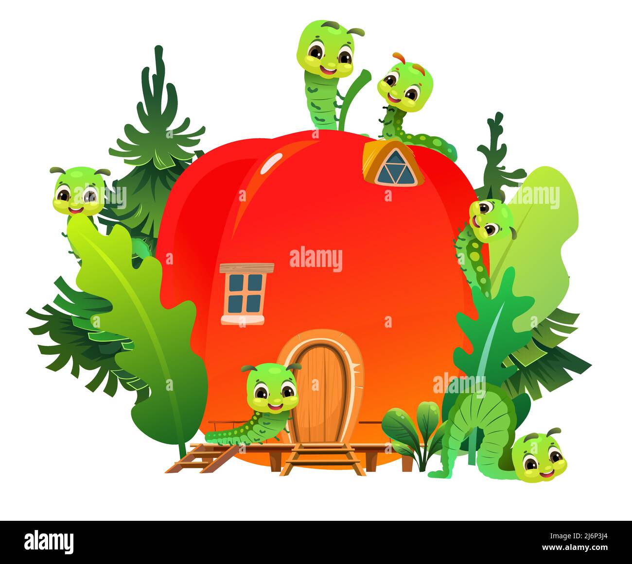 Caterpillars live in an apple house. wildlife object. Little funny ...