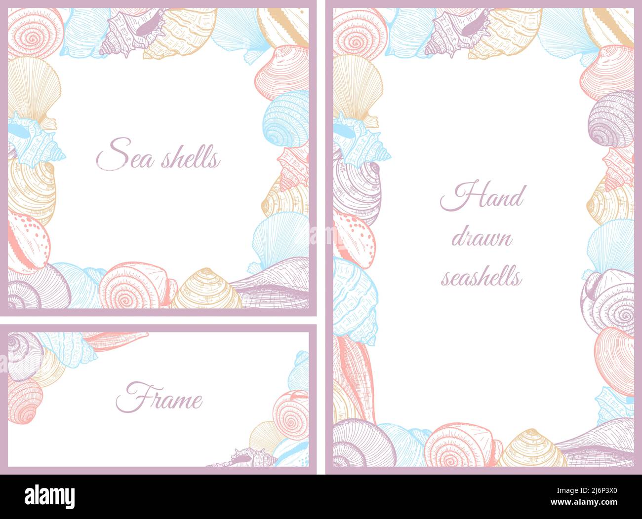 A set of templates, frames for design on the sea, summer theme. Square ...