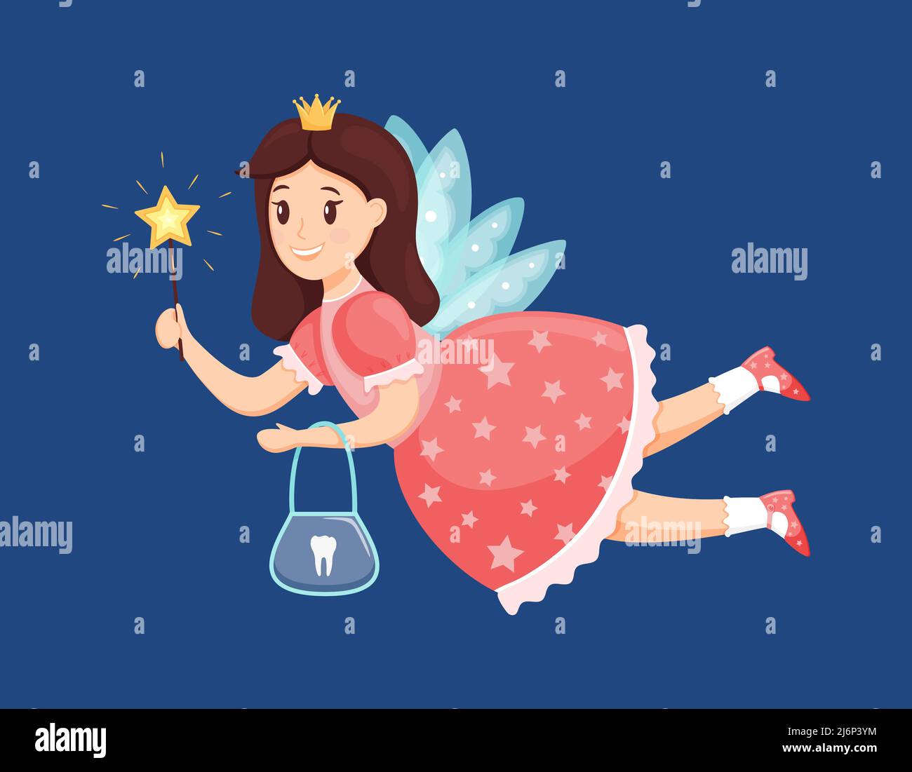 The tooth fairy flies and holds a magic wand and a purse for teeth ...