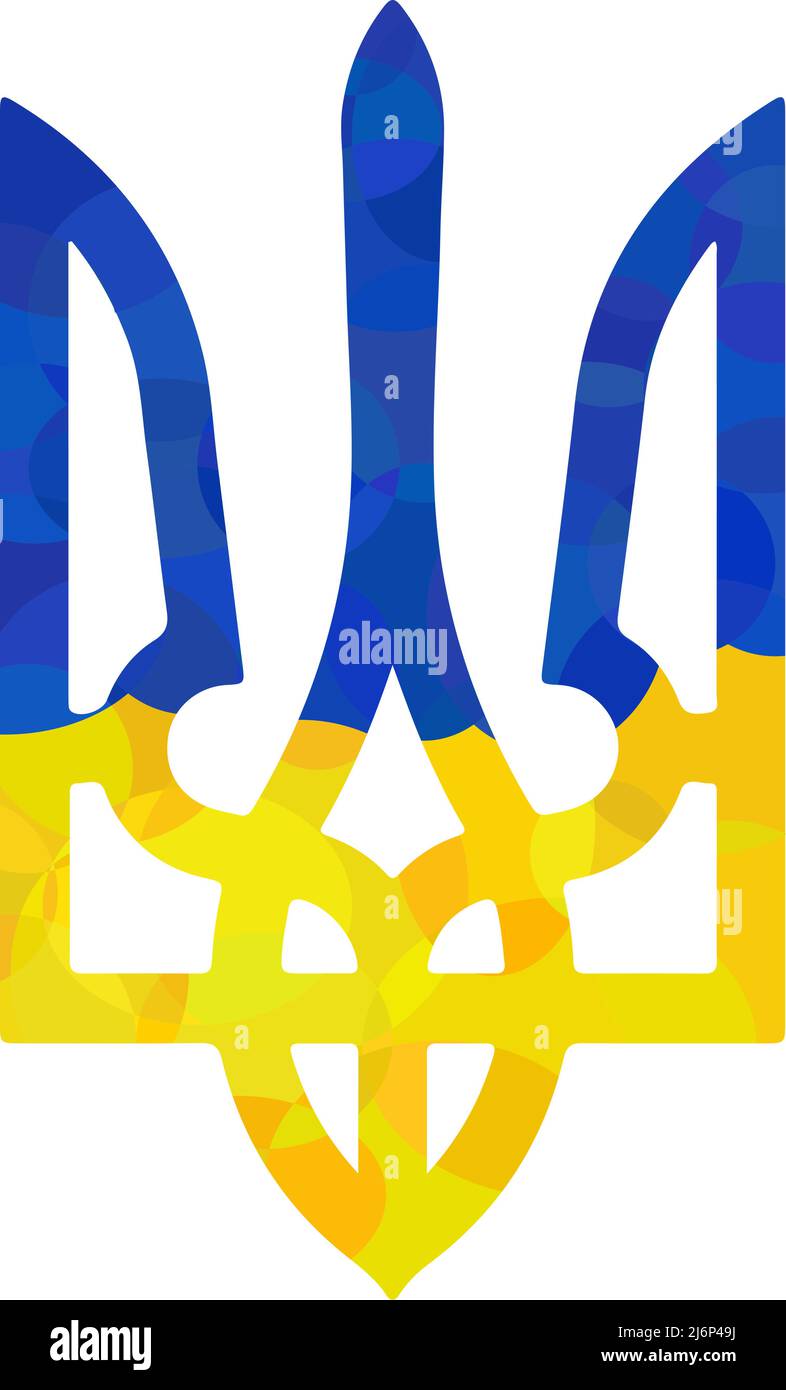 Textured Ukrainian national emblem trident tryzub in Ukrainian flag ...