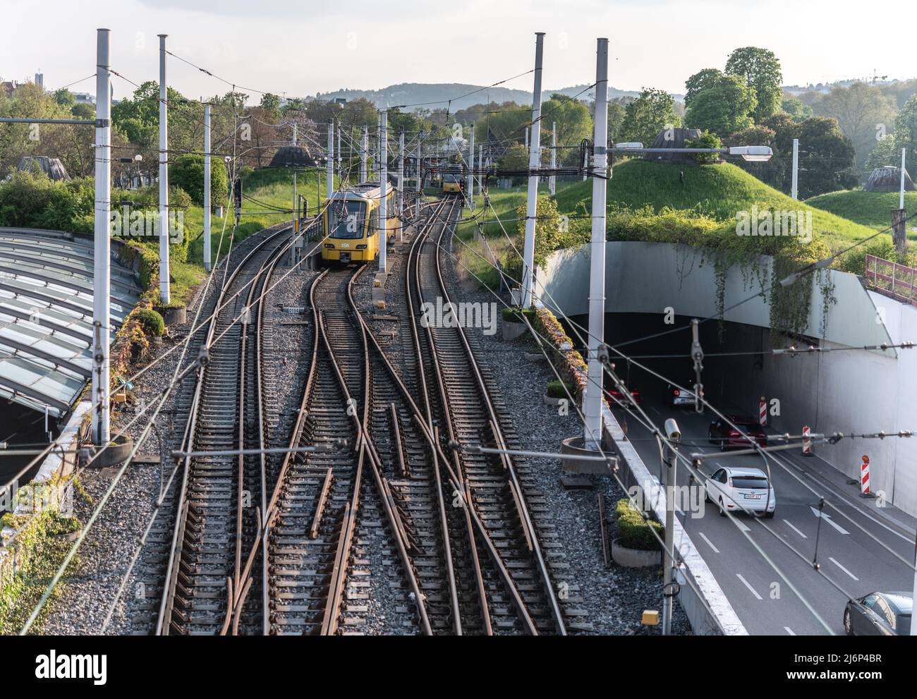 Suburban train and tracks Stock Photo - Alamy
