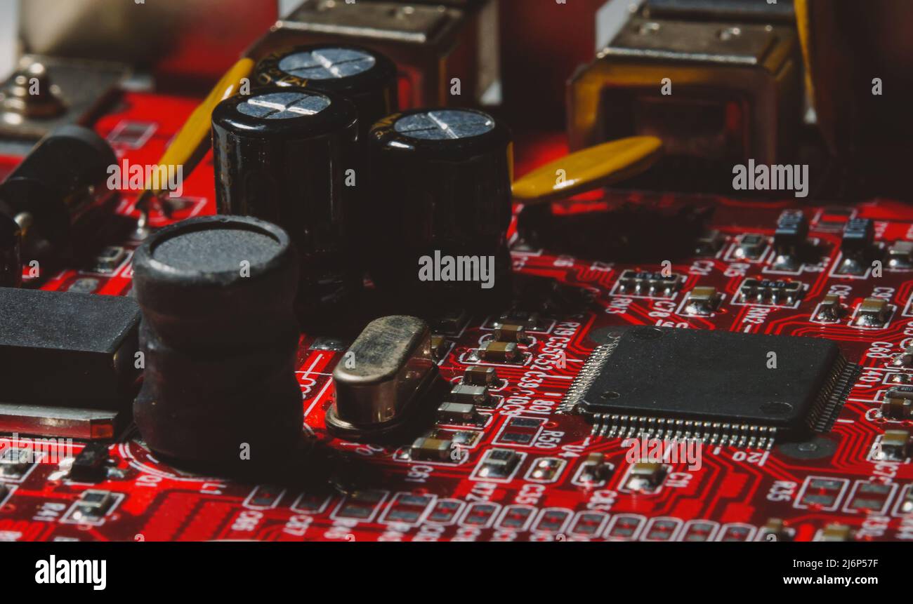 Printed circuit board with electronic components Stock Photo - Alamy