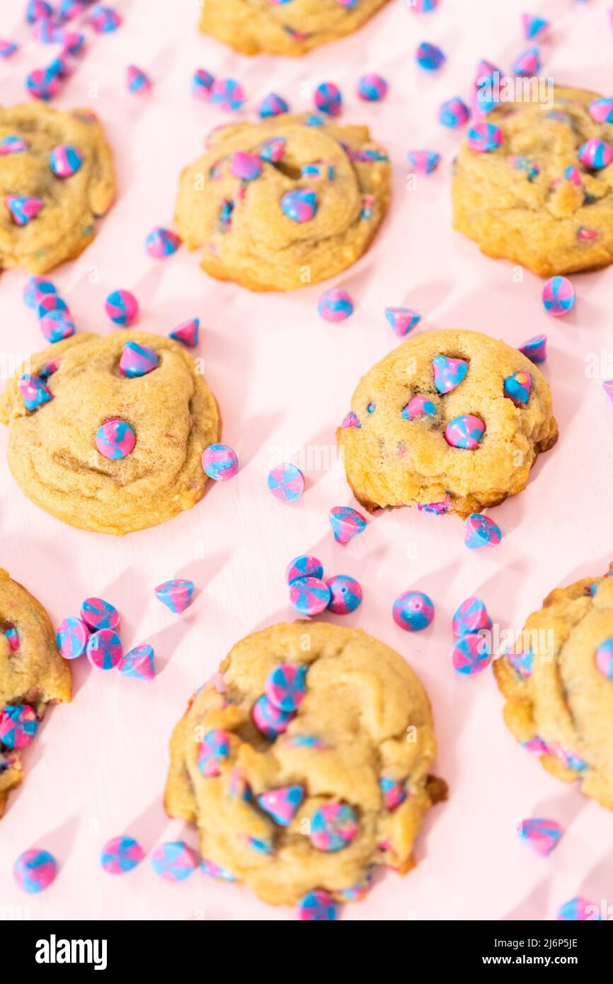 Freshly baked unicorn chocolate chip cookies with rainbow chocolate ...