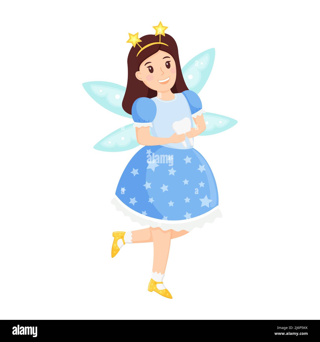Tooth fairy, Princess with a tooth in her hands flying on wings. Cute ...