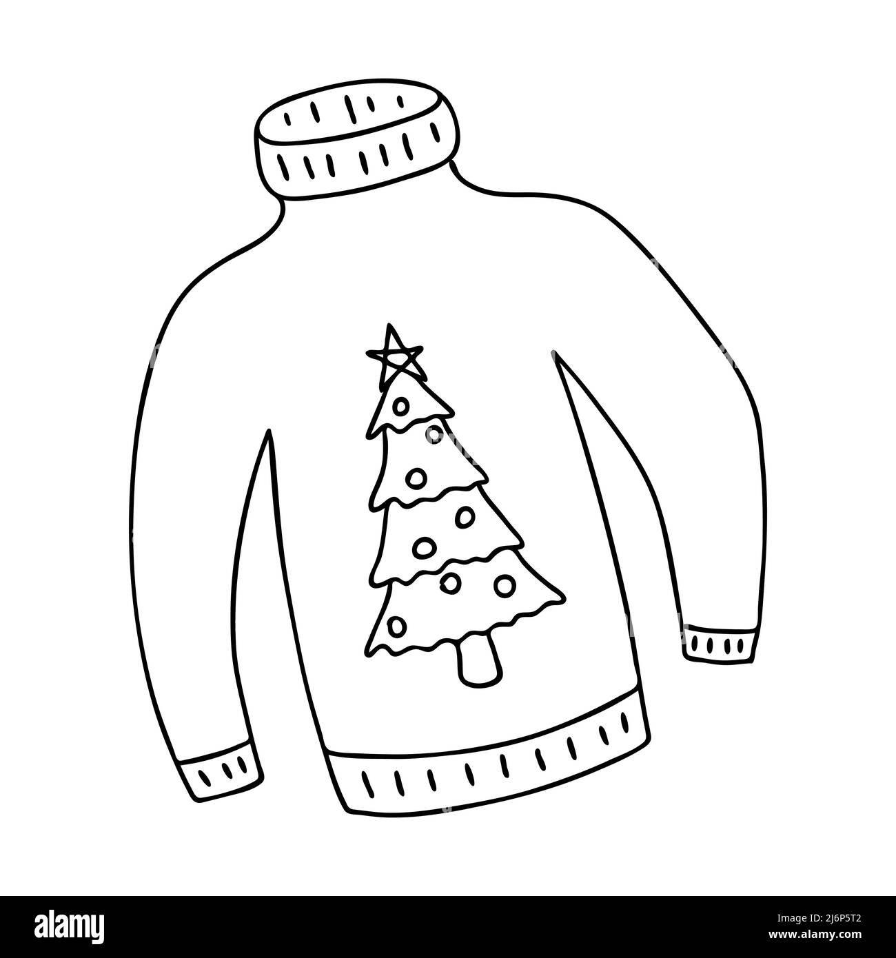 Sweater with Christmas tree. Doodle-style. The sketch is hand-drawn and ...