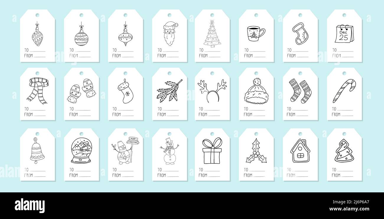 Large set of tags for gift boxes. A collection of labels with Christmas ...