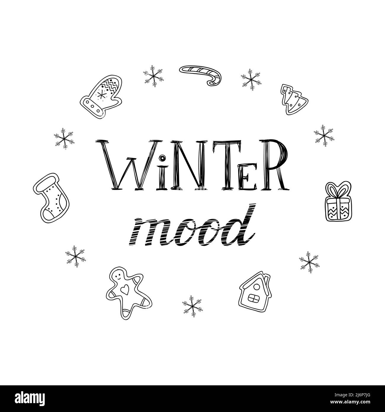 Handwritten inscription, words-Winter mood. The letters and Doodle ...