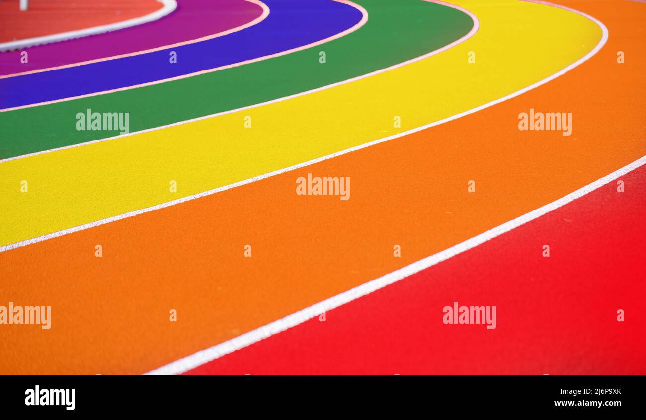 Symbolic image queer in sports: Running track of an athletics facility ...