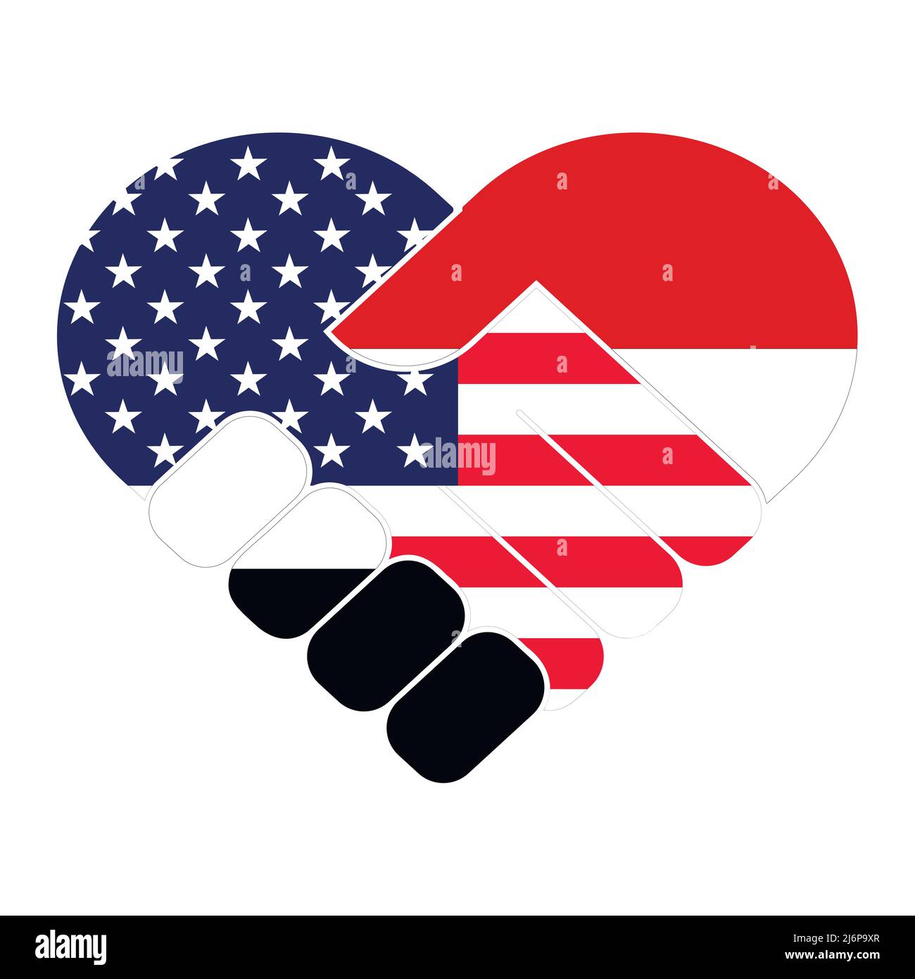 Handshake symbol in the colors of the national flags of USA and Yemen ...