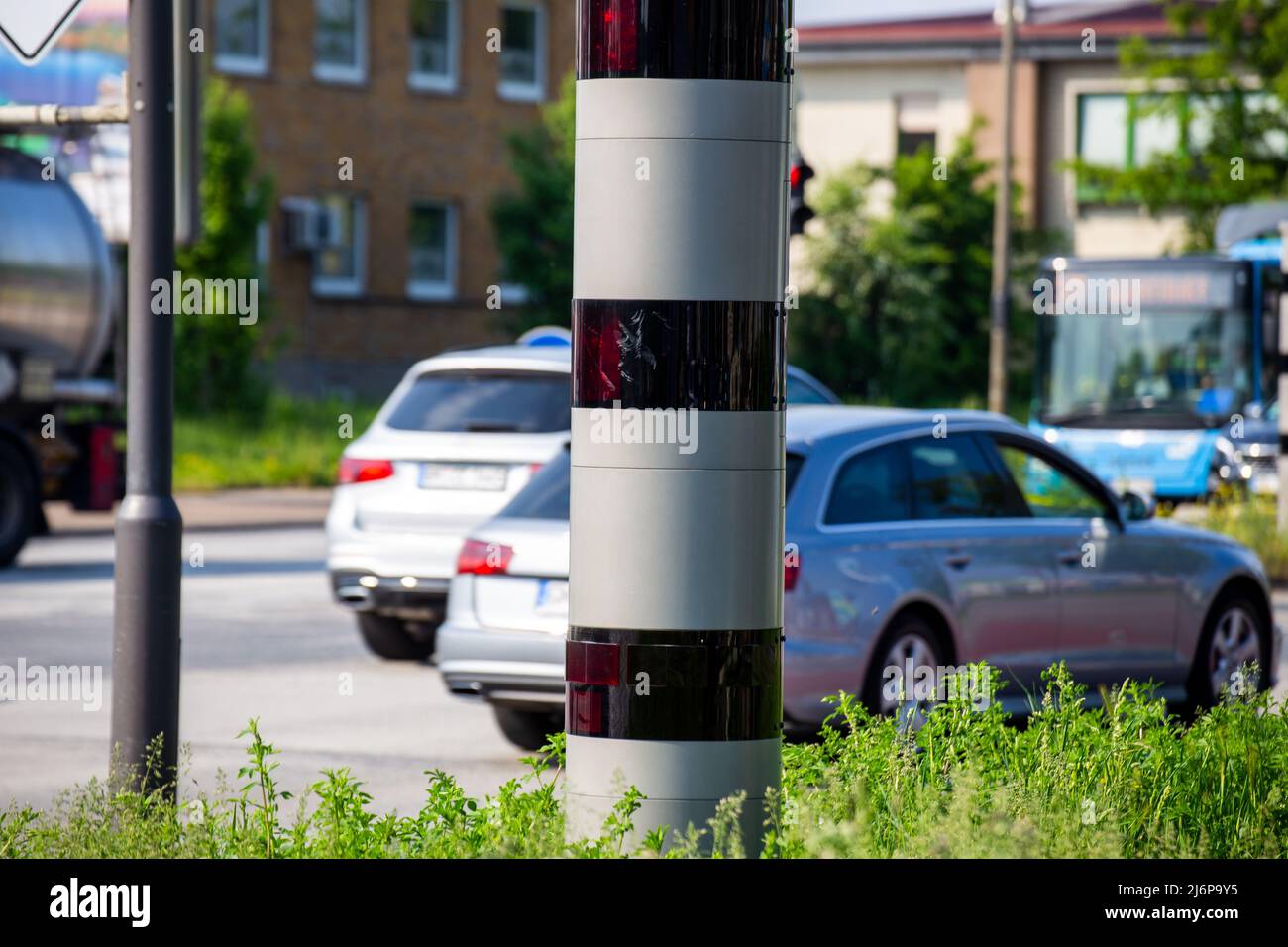 Symbol image: Close-up of a speed trap with passing cars Stock Photo ...